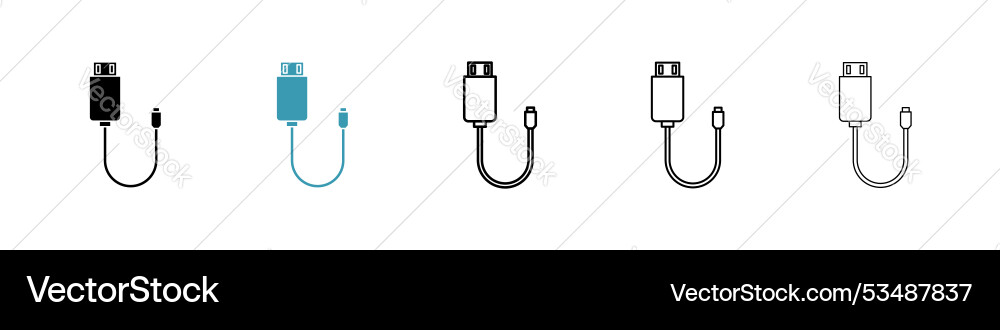 Usb cableline in thin line black color flat Vector Image