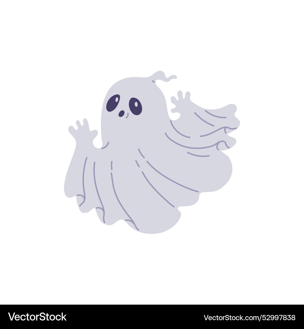 Cute spooky white ghost cartoon flying Royalty Free Vector