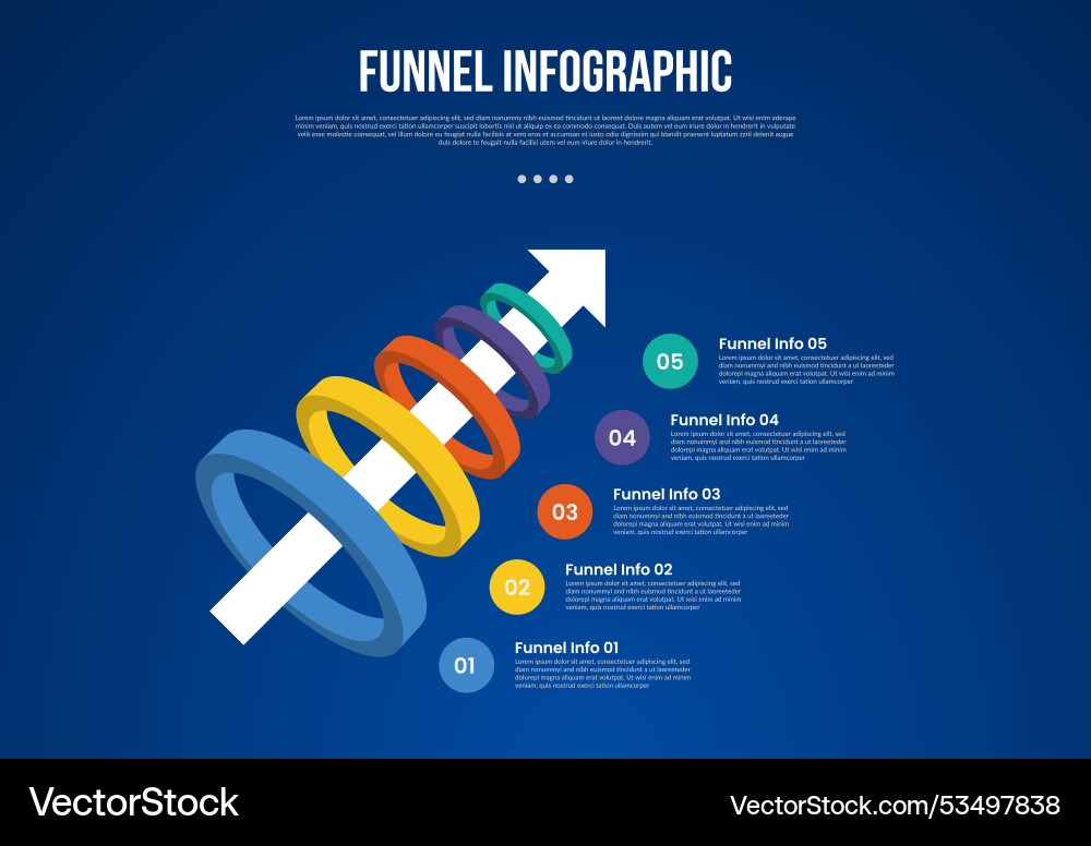 Funnel infographic with 3d ring pyramid Royalty Free Vector