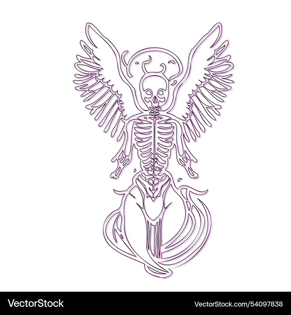 Skeleton angel outline sketch purple Royalty Free Vector