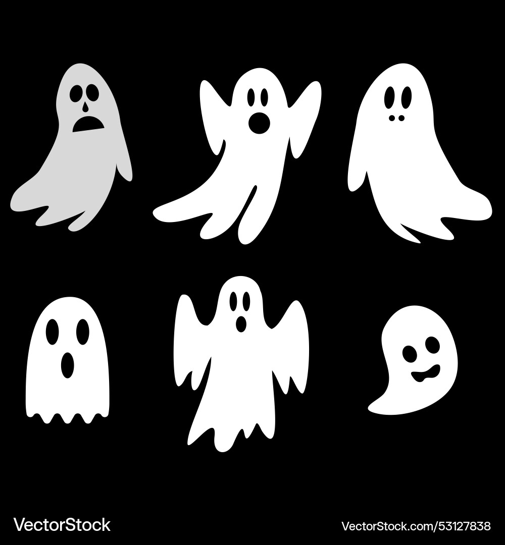 Spooky halloween ghost collection cute creepy Vector Image