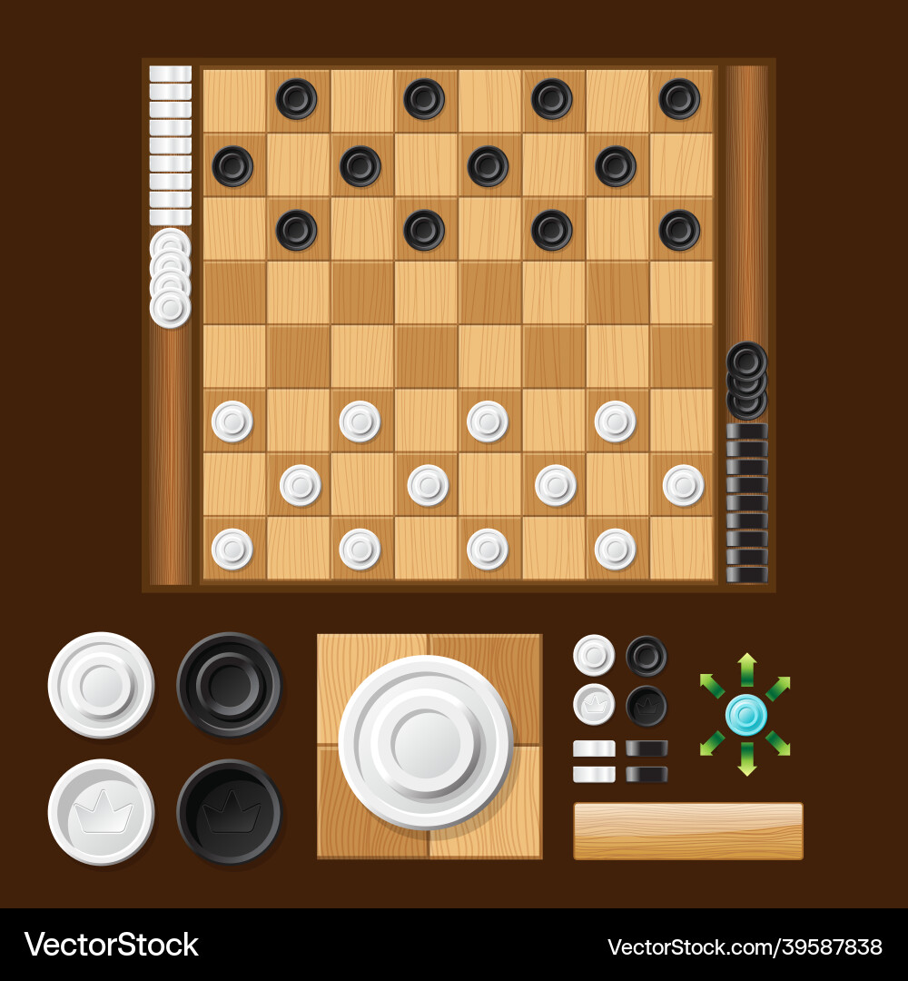 Stylized wooden checkers a board game Royalty Free Vector