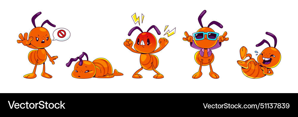 Cute ant cartoon character in different poses Vector Image