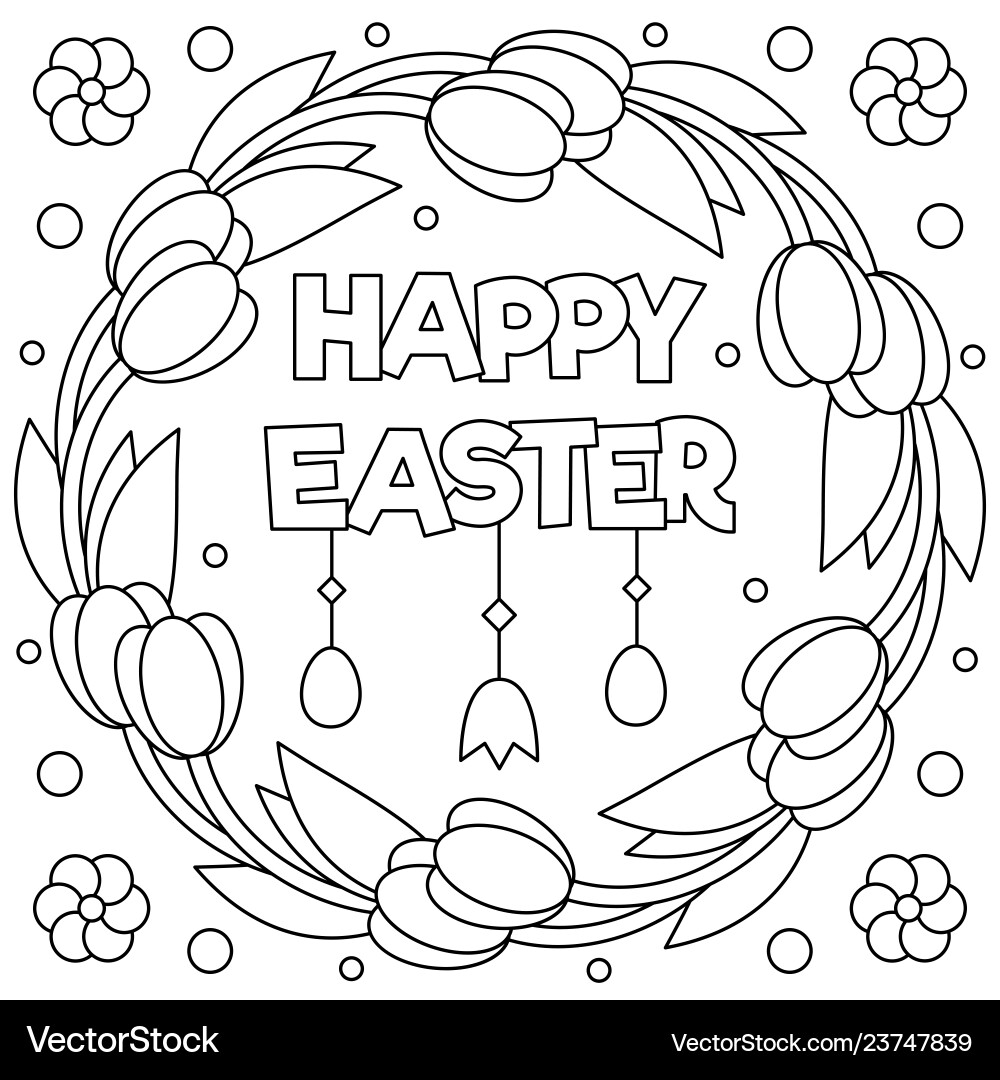 Happy easter coloring page wreath Royalty Free Vector Image