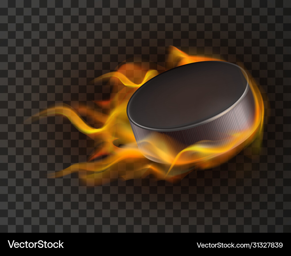 Realistic ice hockey puck in fire Royalty Free Vector Image