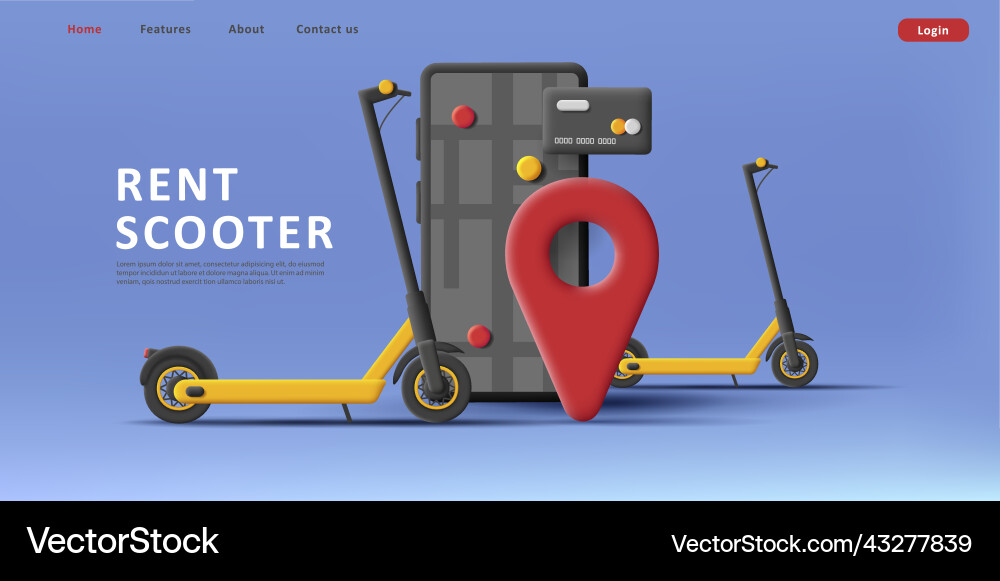 Rent a scooter application promo banner with 3d Vector Image