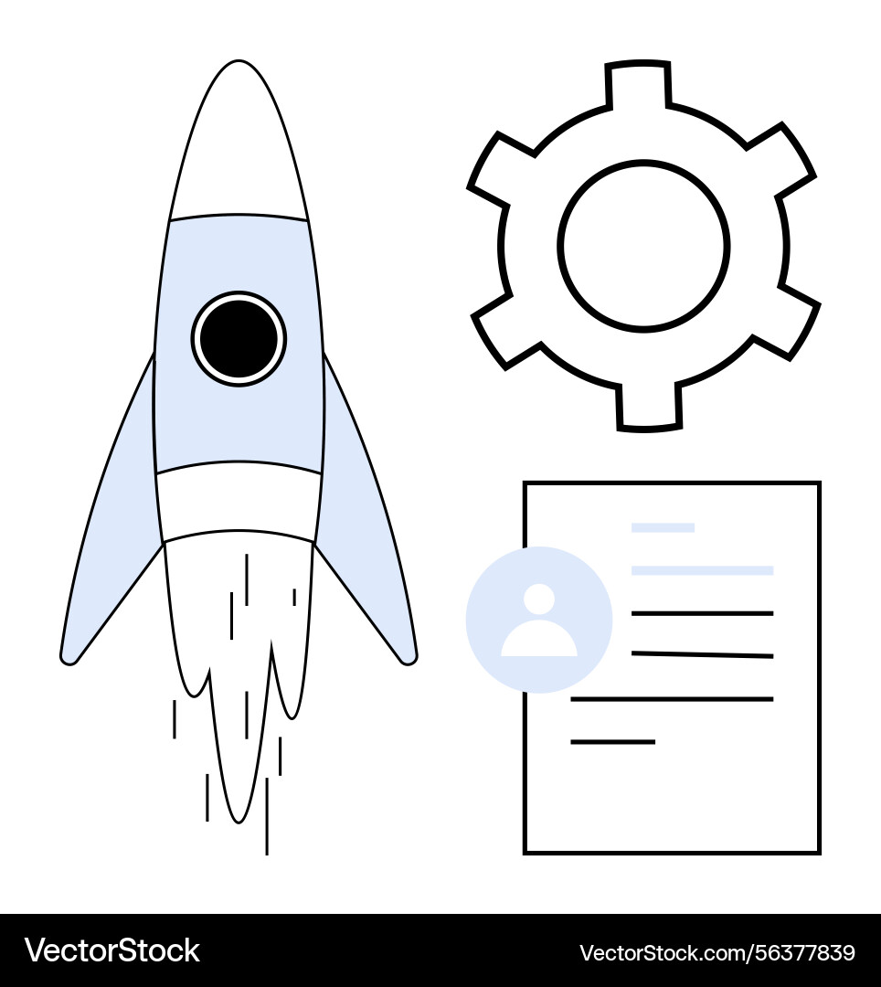 Startup rocket launch gear cog and profile form Vector Image