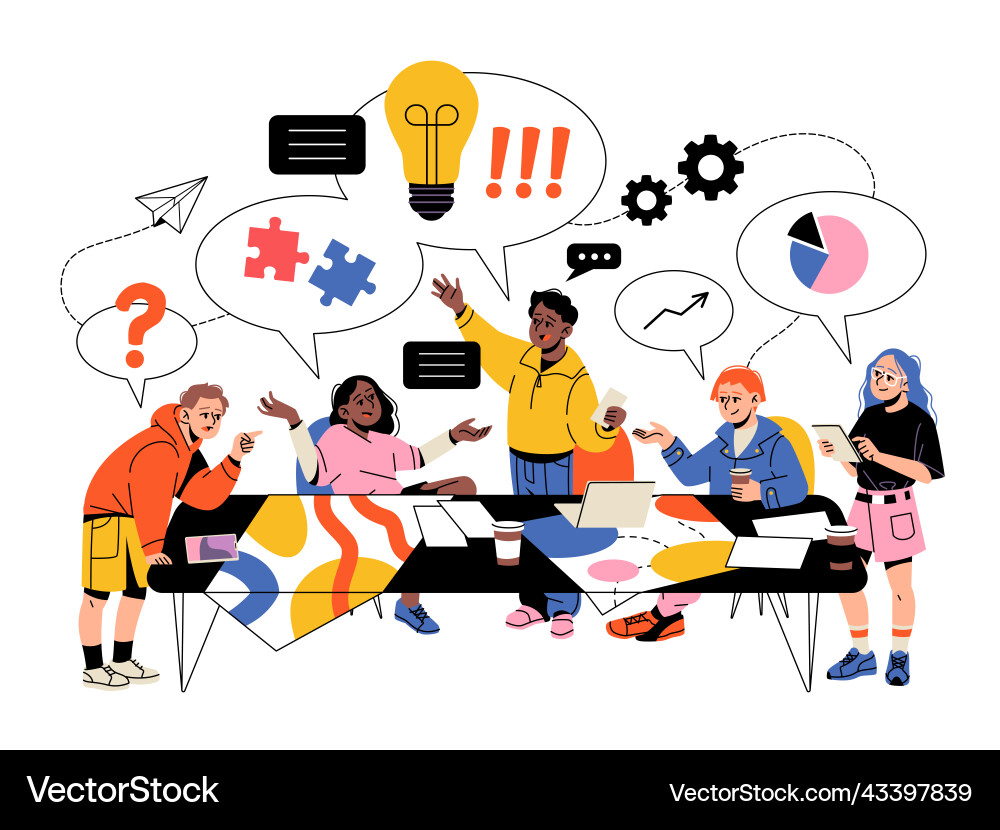 Team work process creative youth group coworking Vector Image
