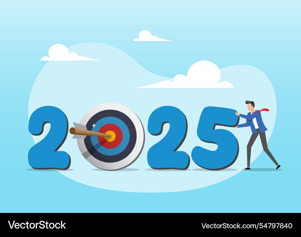 Businessman changing year to 2025 target Vector Image