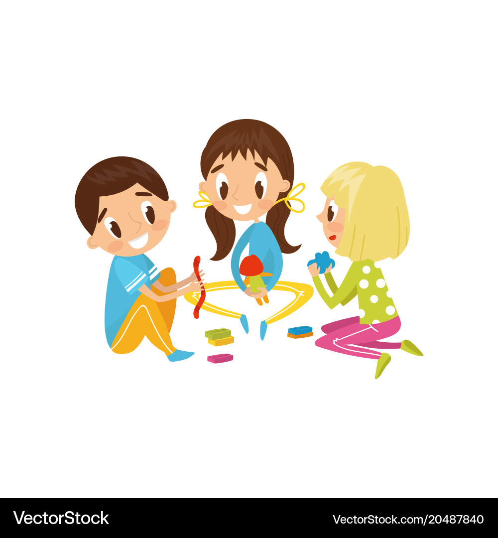 Cute little kids making figures from a plasticine Vector Image