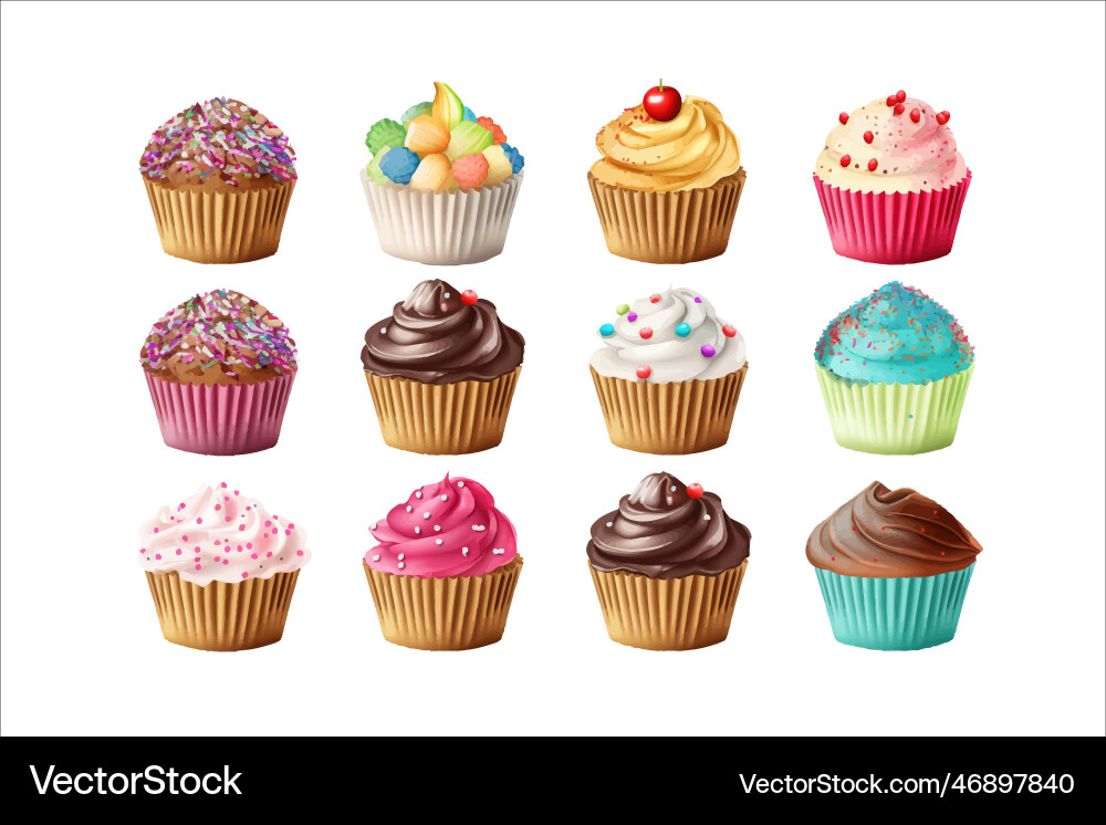 Delicious cupcakes isolated on background Vector Image