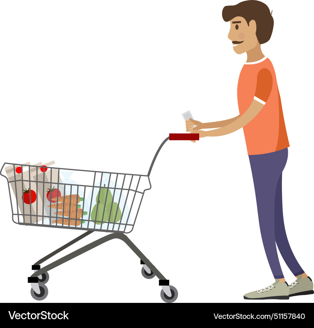 Man doing shopping at groceries store icon Vector Image