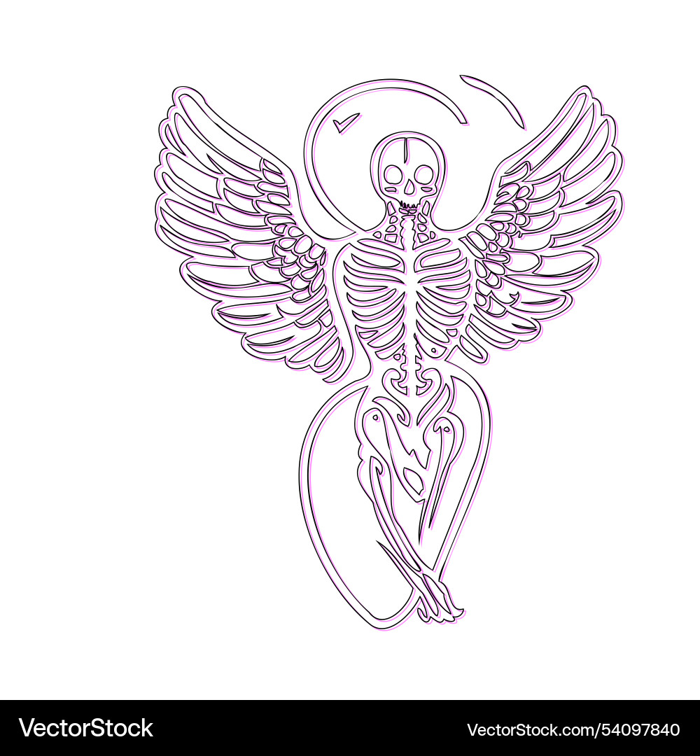 Skeleton angel outline sketch purple Royalty Free Vector