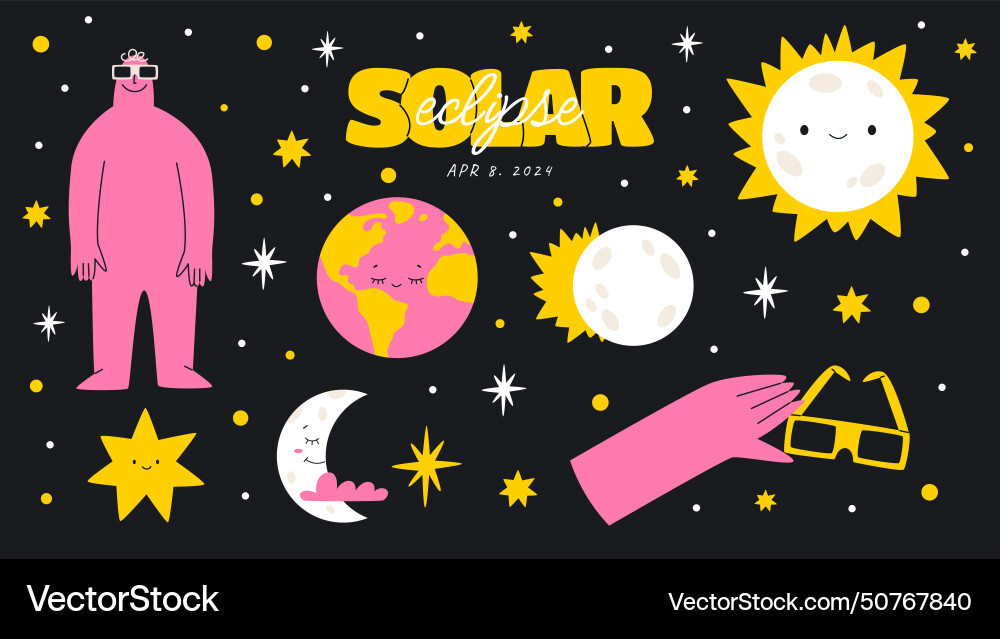 Solar eclipse sticker set Royalty Free Vector Image