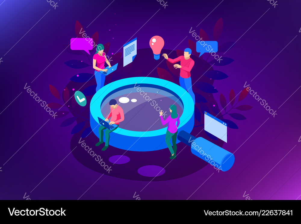 Isometric digital marketing strategy web banner Vector Image