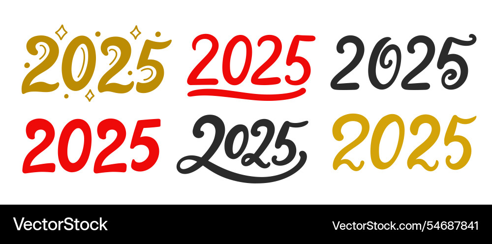 New year 2025 lettering numbers collection Vector Image