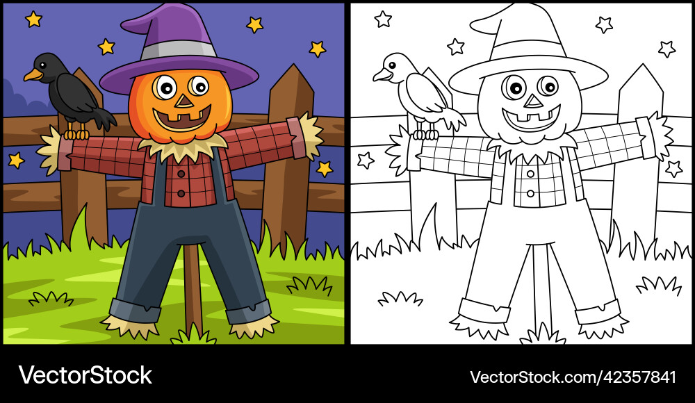 Scarecrow halloween coloring page Royalty Free Vector Image