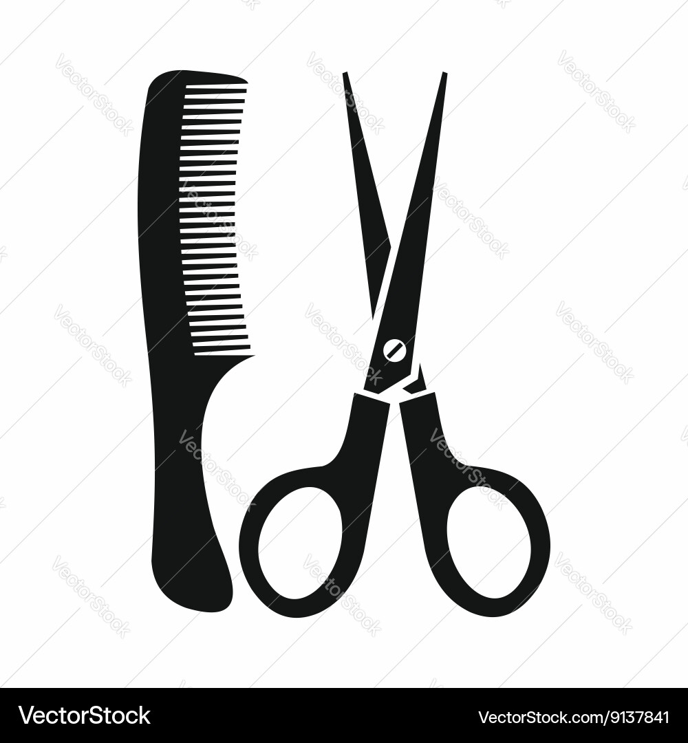 Scissors and comb icon simple style Royalty Free Vector