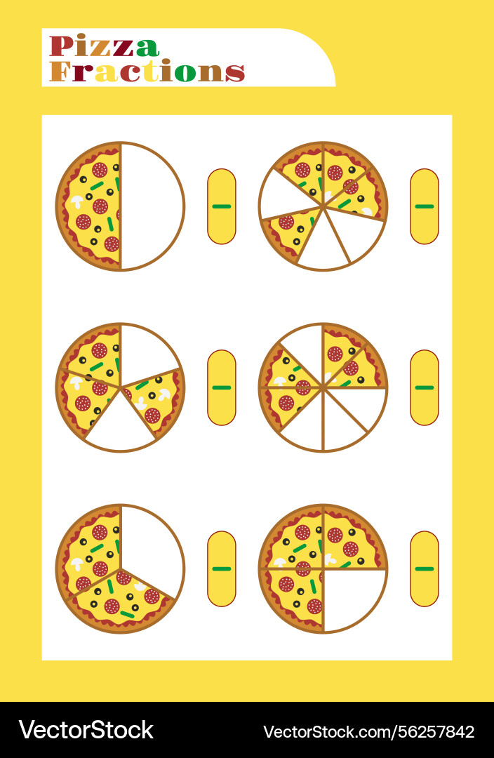 Fraction pizza worksheet in mathematics write Vector Image