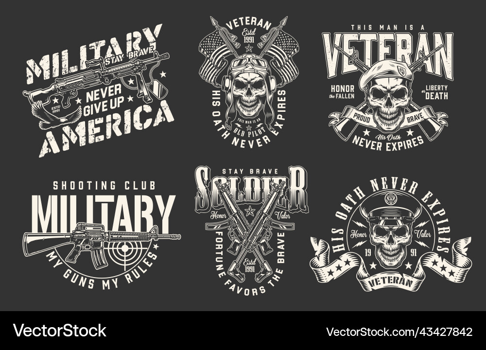 Military set element vintage monochrome Royalty Free Vector