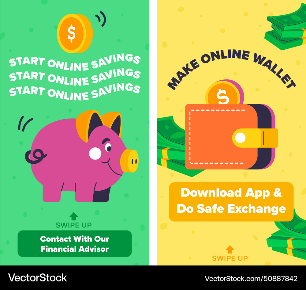 Start online savings make wallet and download app Vector Image