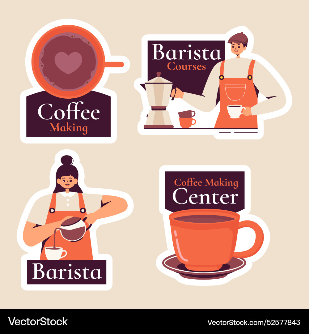 Barista label flat cartoon hand drawn templates Vector Image