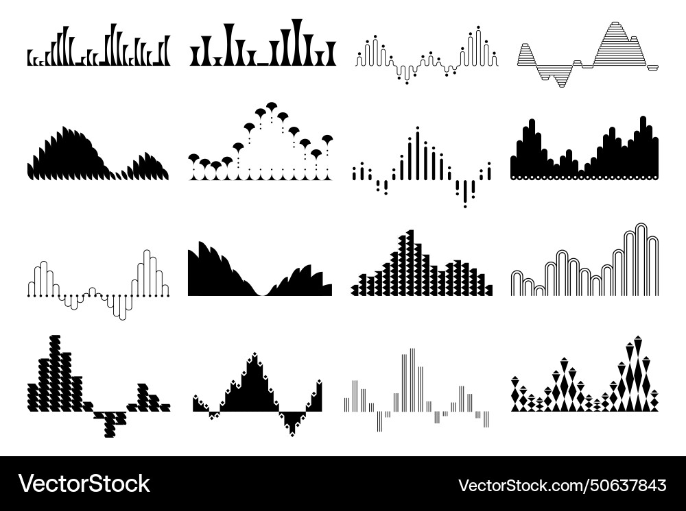 Black sound waves set audio digital equalizer Vector Image