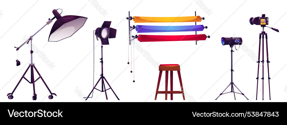Camera for photoshoot studio and light cartoon Vector Image