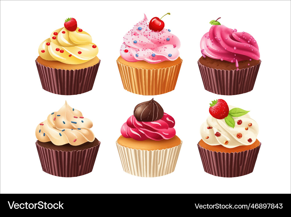 Delicious cupcakes isolated on background Vector Image