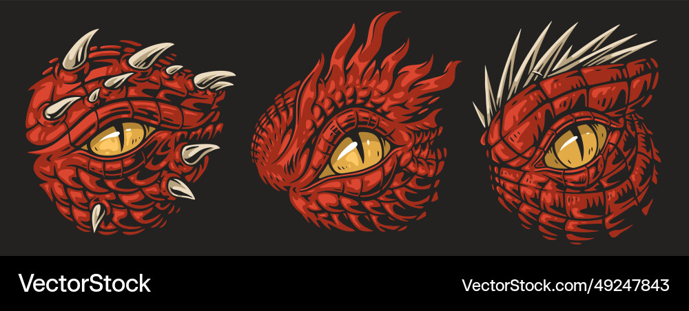 Dragon eyes set labels colorful Royalty Free Vector Image