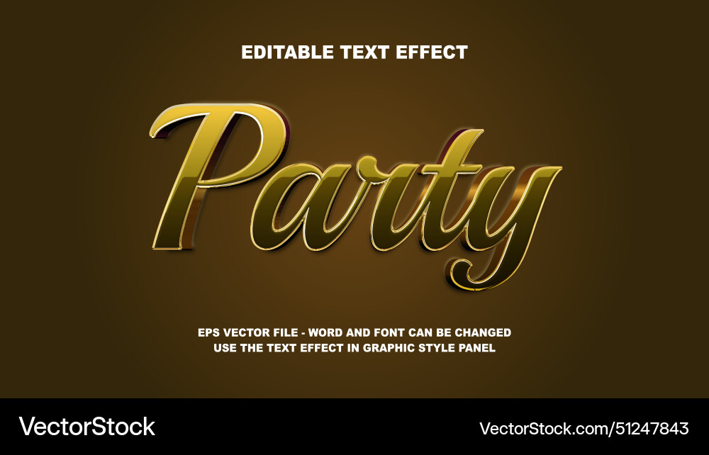 Editable text effect party 3d template Royalty Free Vector