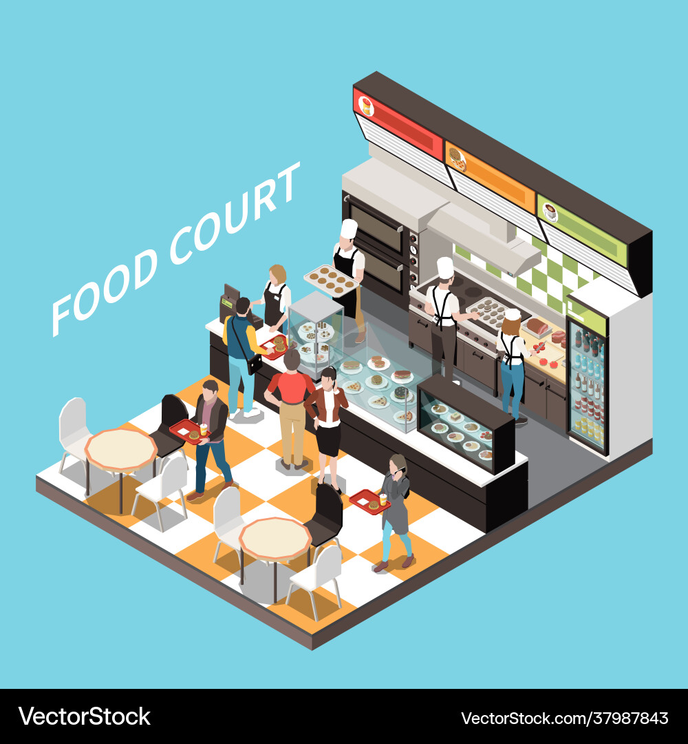 Food court isometric view Royalty Free Vector Image