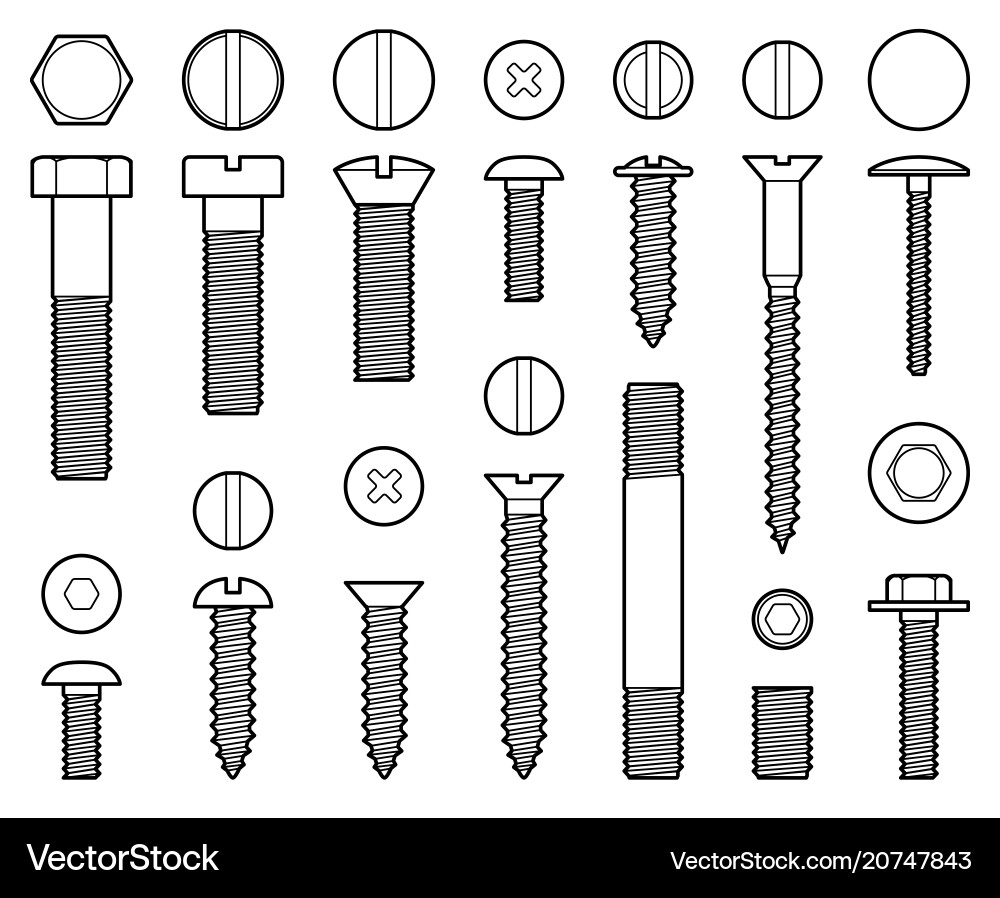 Industrial screws bolts nuts and nails line Vector Image