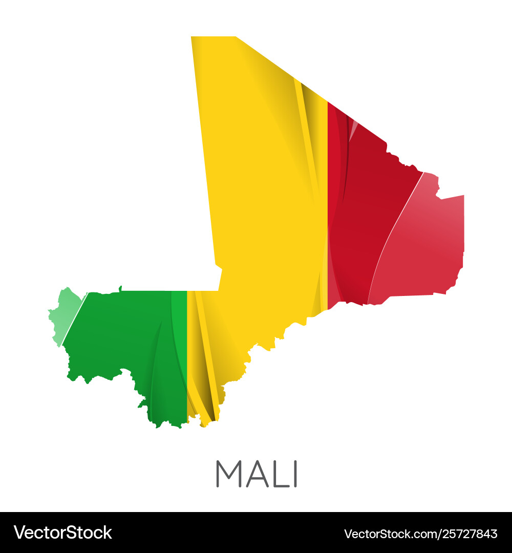 Map mali with an official flag on white Royalty Free Vector