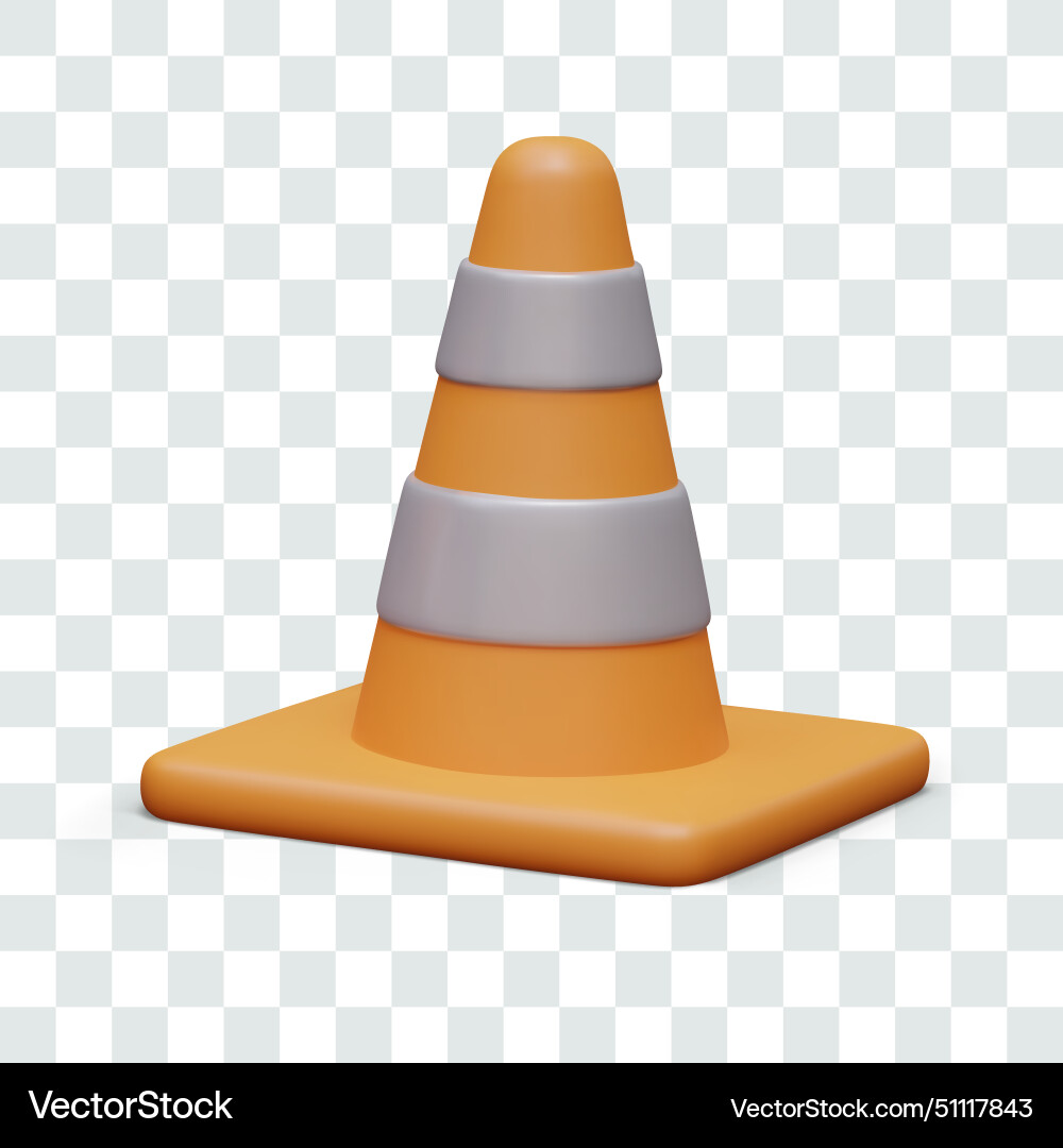 Orange signal cone in realistic style striped Vector Image