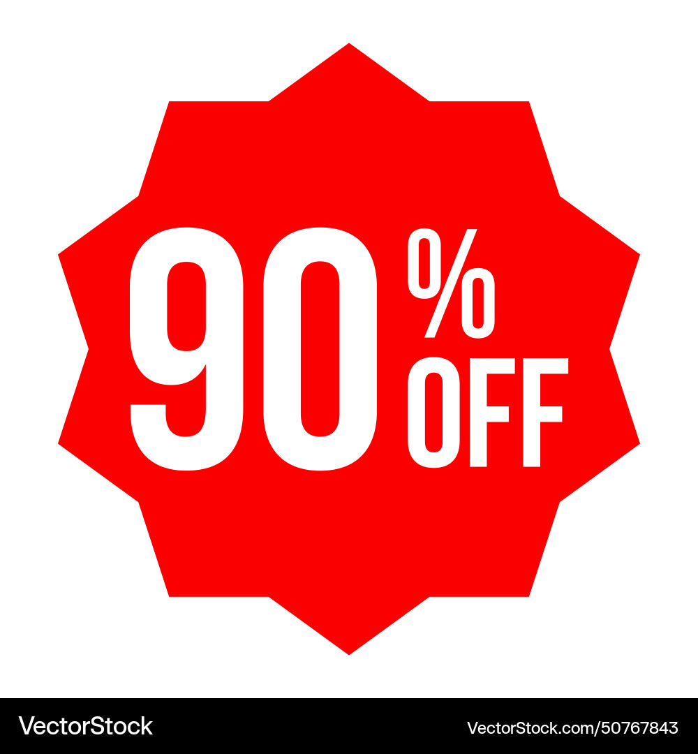 Red 90 percent discount label on white background Vector Image