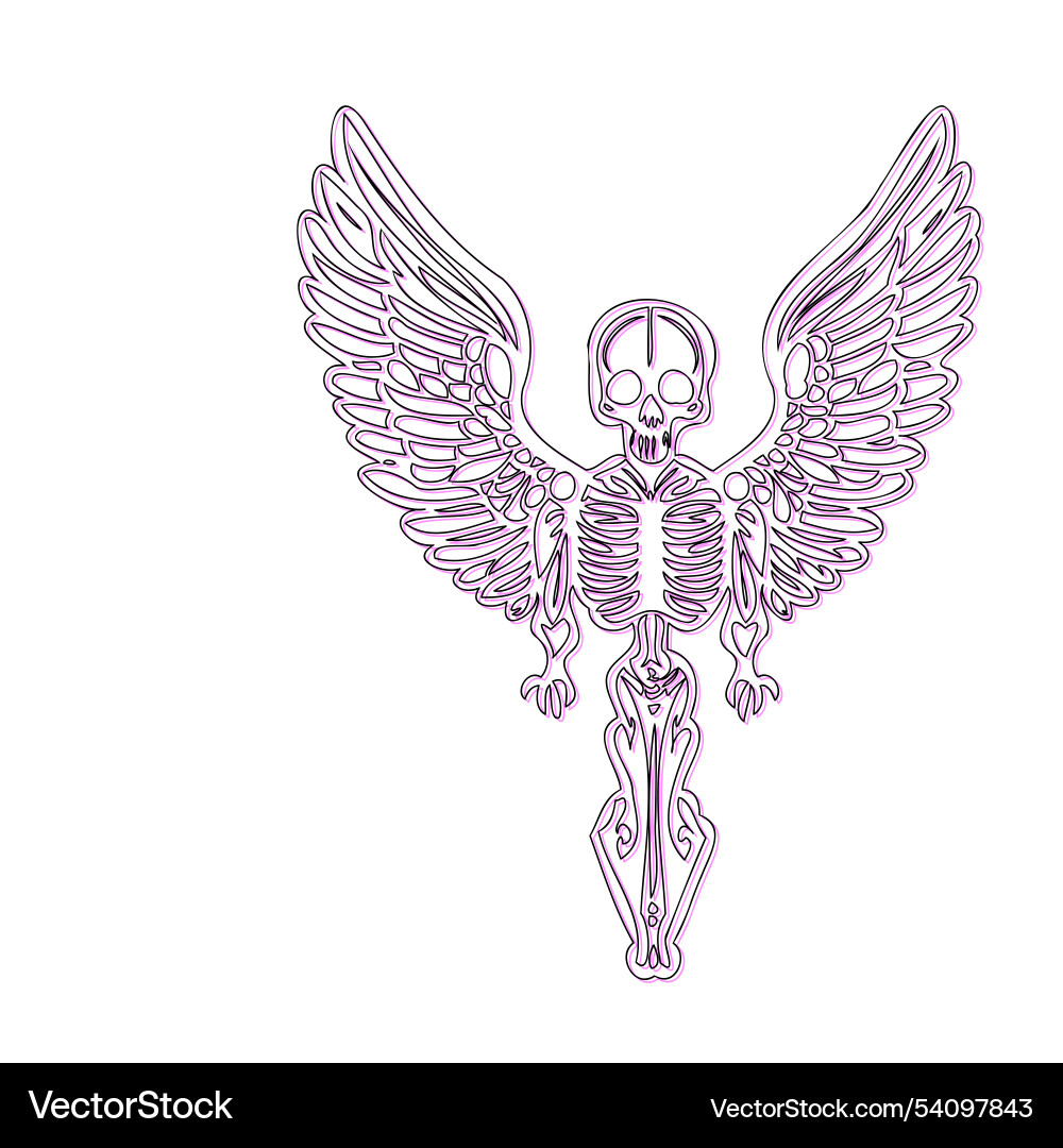 Skeleton angel outline sketch purple Royalty Free Vector