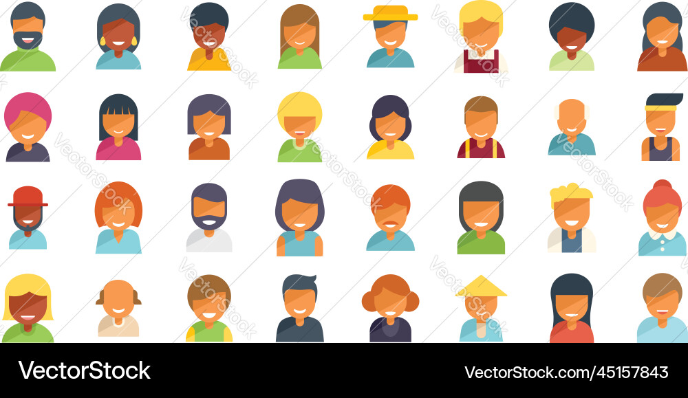 Smiling people icons set flat Royalty Free Vector Image