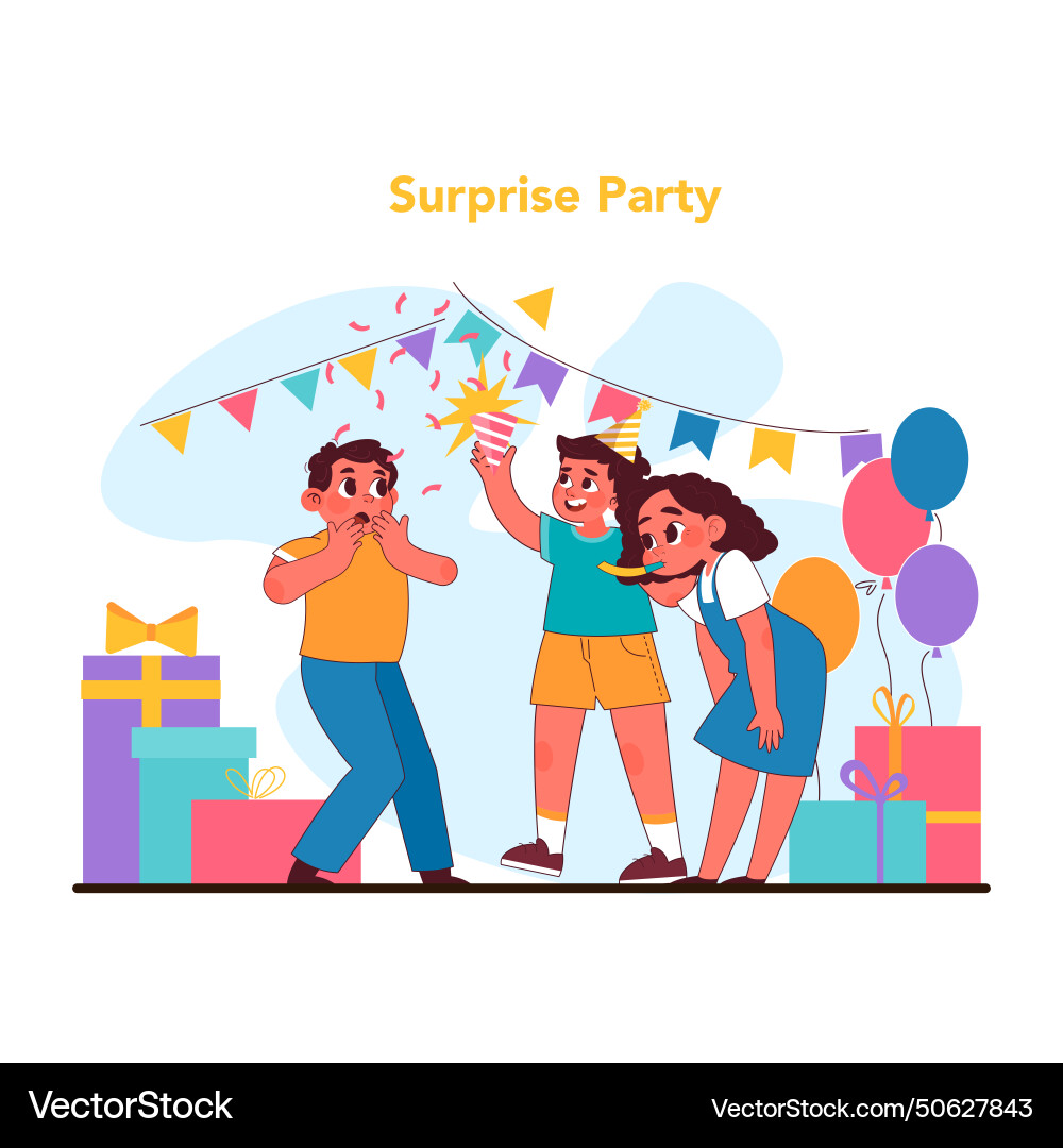 Surprise party concept flat Royalty Free Vector Image