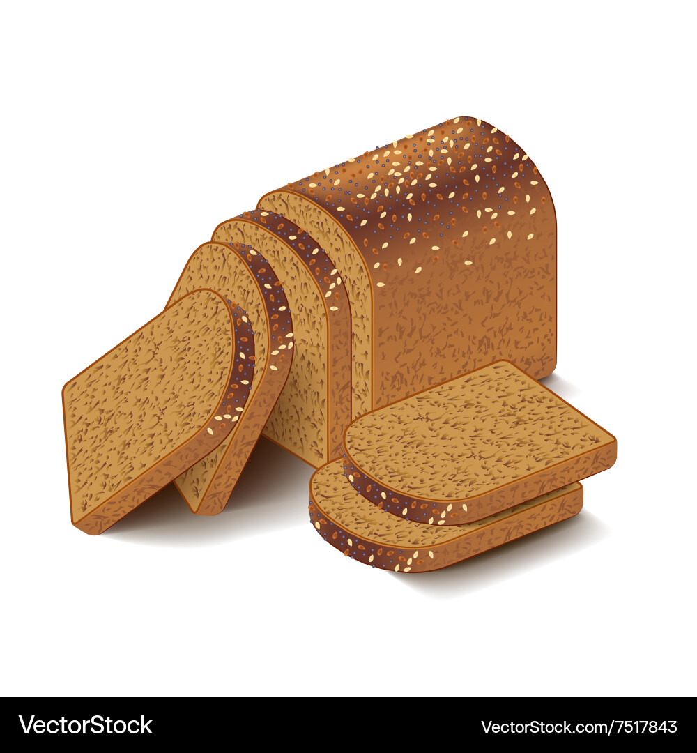 Whole grain sliced bread isolated on white Vector Image