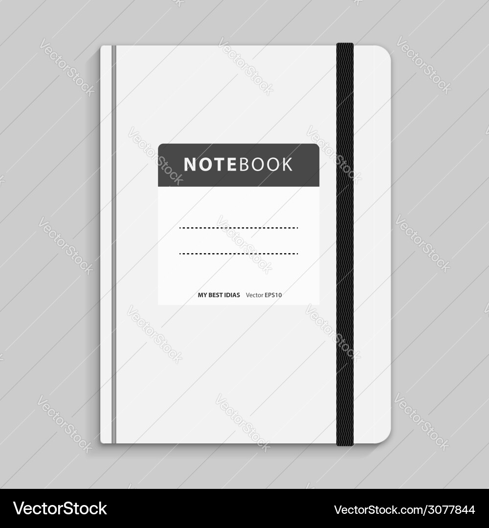 Realistic white copybook with elastic band bookmar
