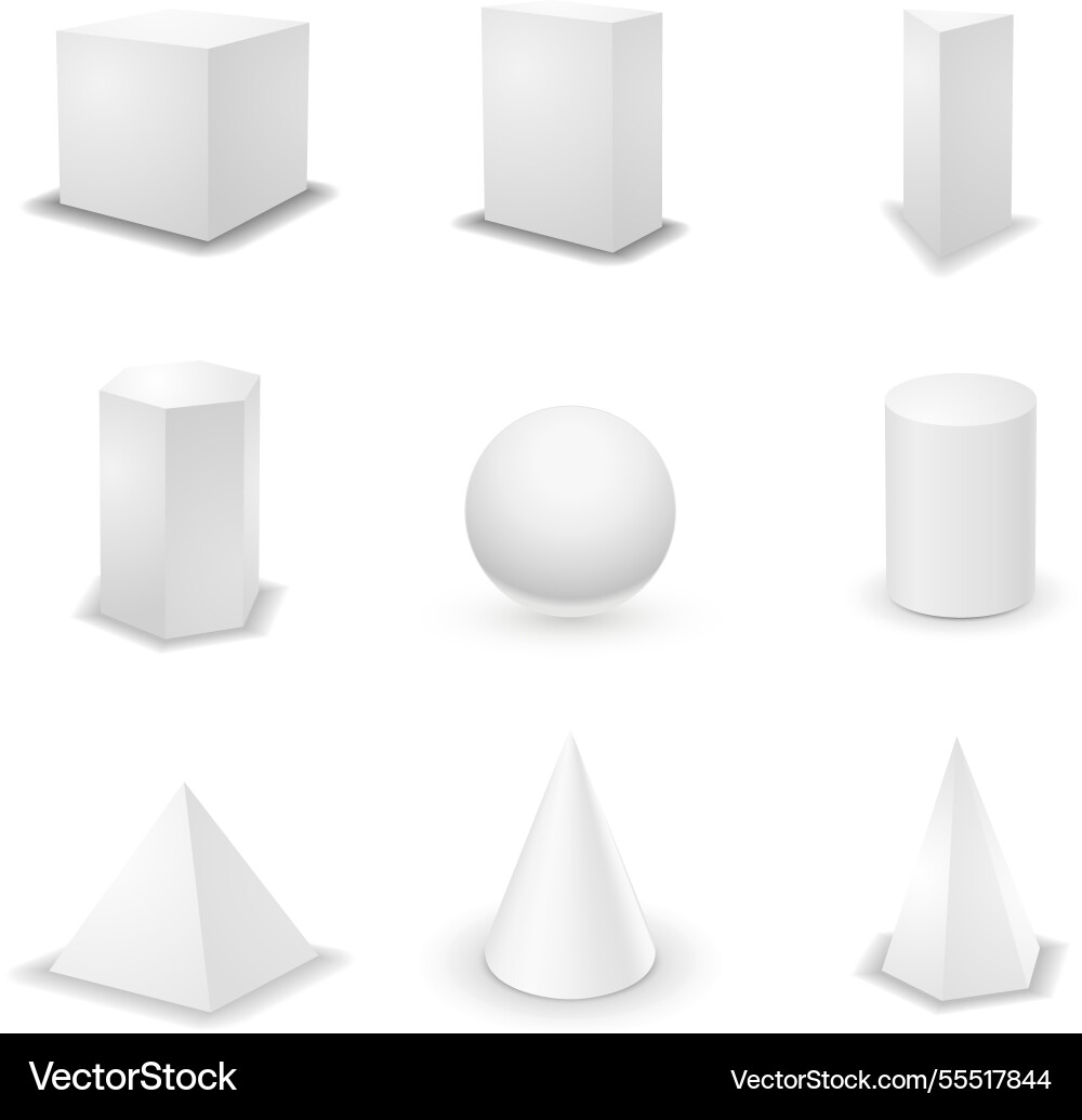 Set of basic elementary geometric shapes blank 3d Vector Image