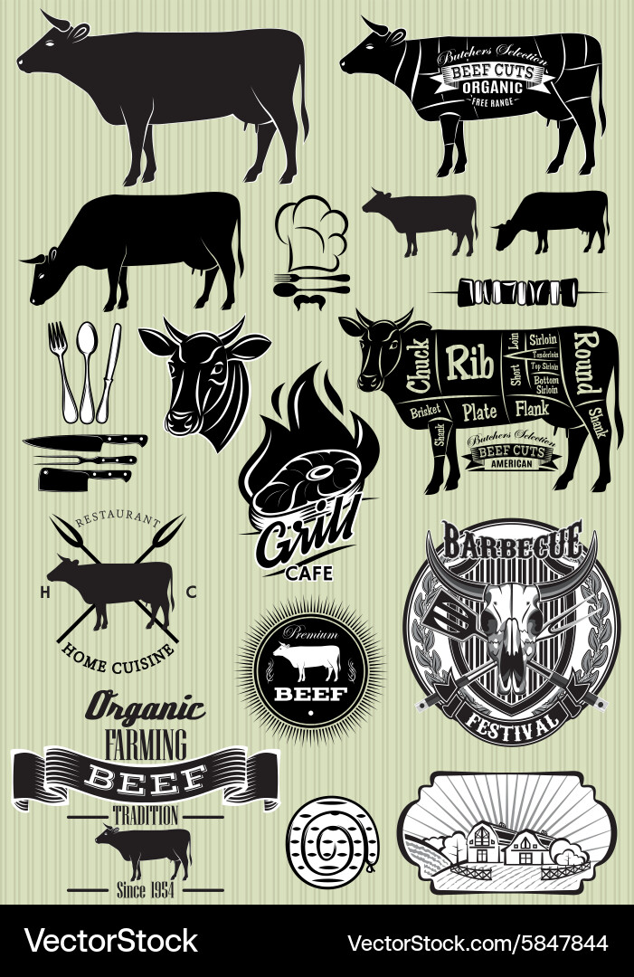 Set templates on theme cow beef Royalty Free Vector Image