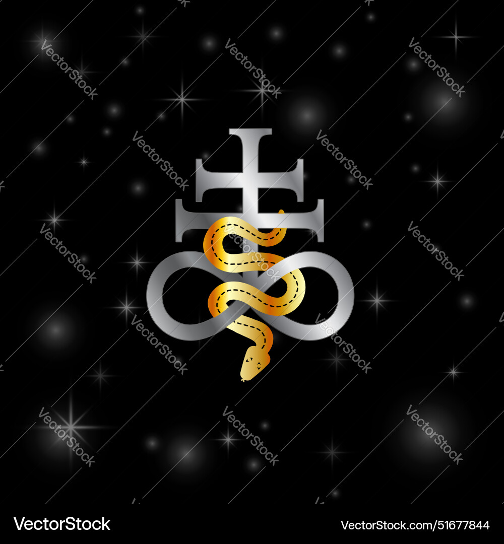 Snake and the leviathan cross alchemy symbol Vector Image