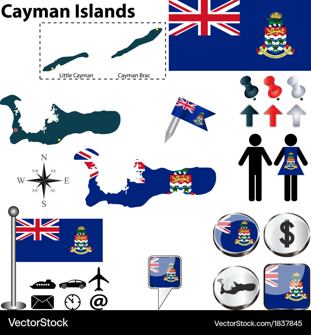 Cayman Islands Map & Flags Royalty Free Vector Image