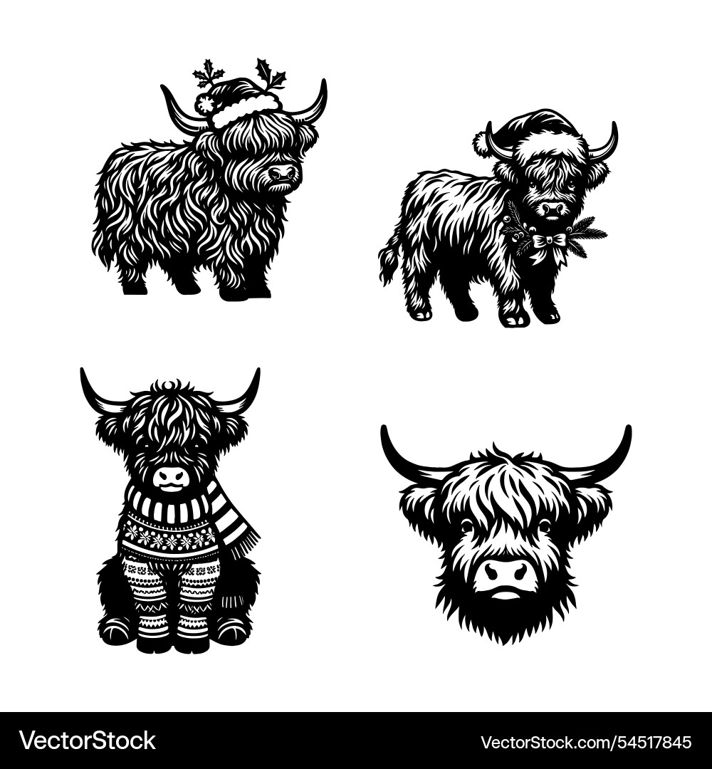 Highland cattle christmas svg bundle Royalty Free Vector