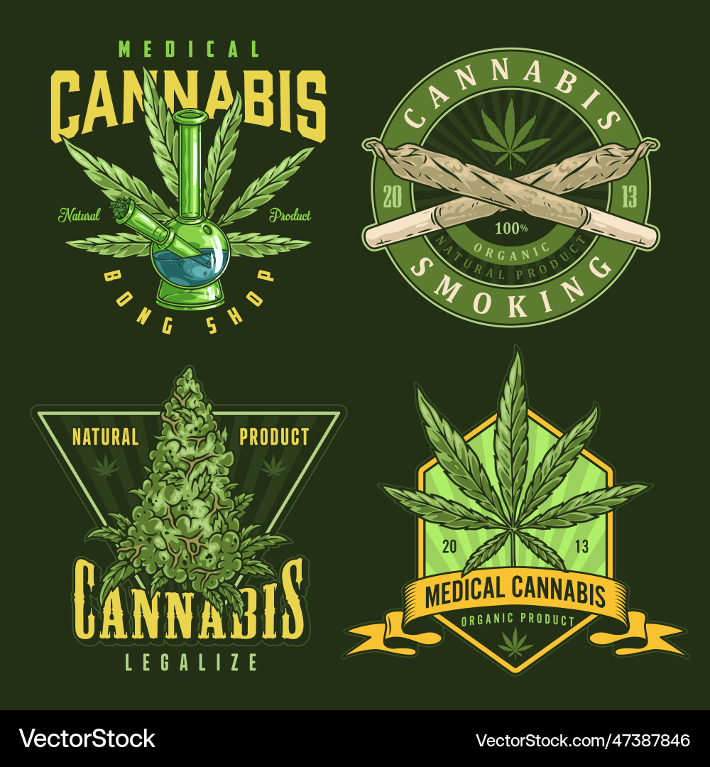 Cannabis Set - Green Bong & Floral Royalty Free Vector