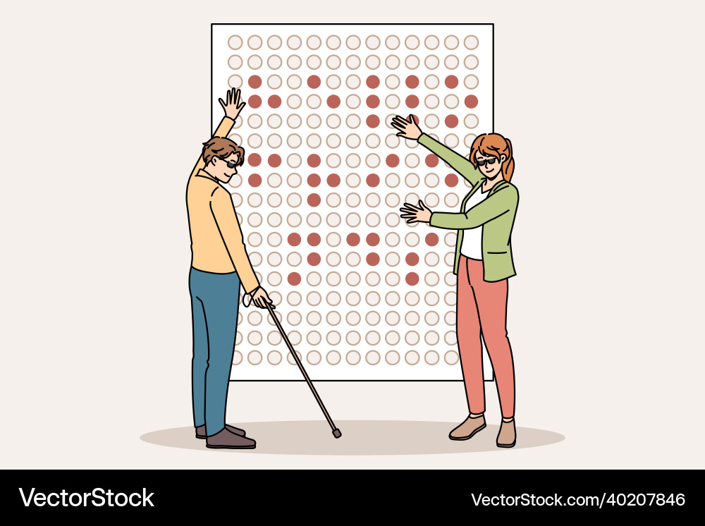 Disabled people learn braille alphabet on board Vector Image