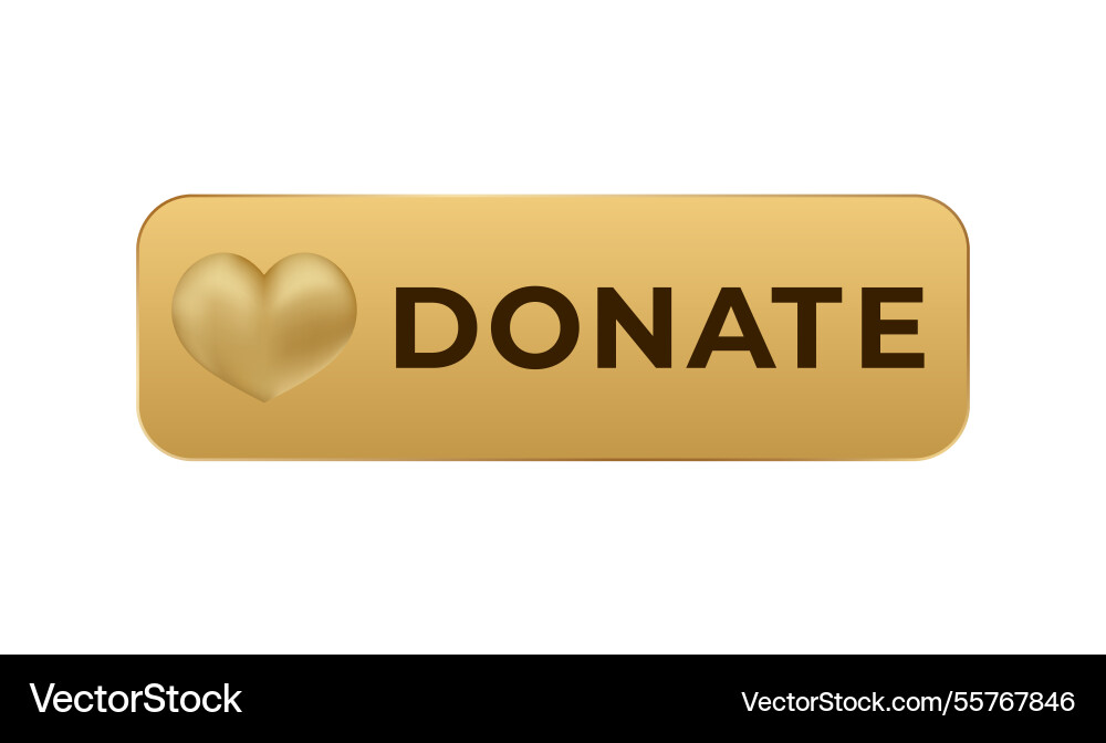 Golden donate button with heart symbol Royalty Free Vector
