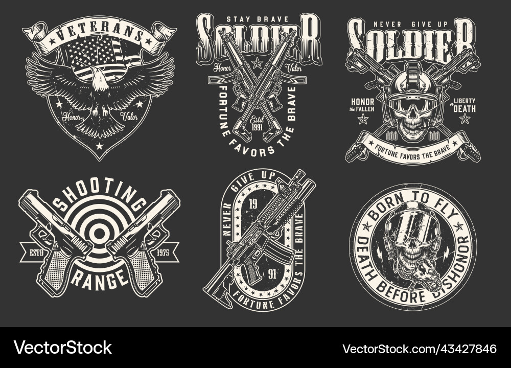 Military soldier set flyer monochrome Royalty Free Vector